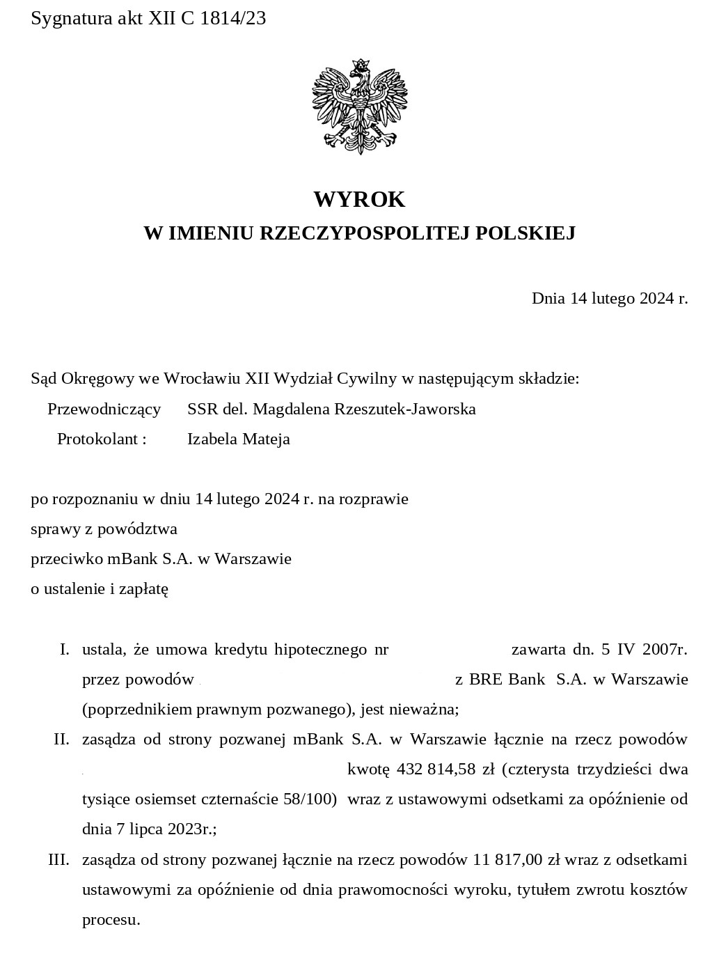 Wyrok przeciwko mBank SA na pierwszej rozprawie wydany w ciągu 4 ...